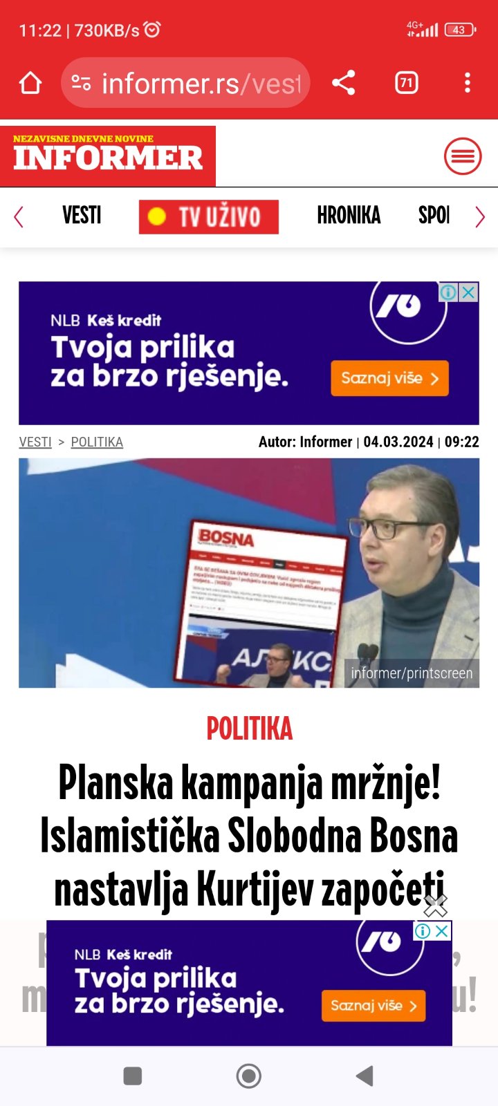 'SLOBODNA BOSNA' NA VUČIĆEVOM STOLU: Predsjednik Srbije pomno prati i analizira šta mediji u ...